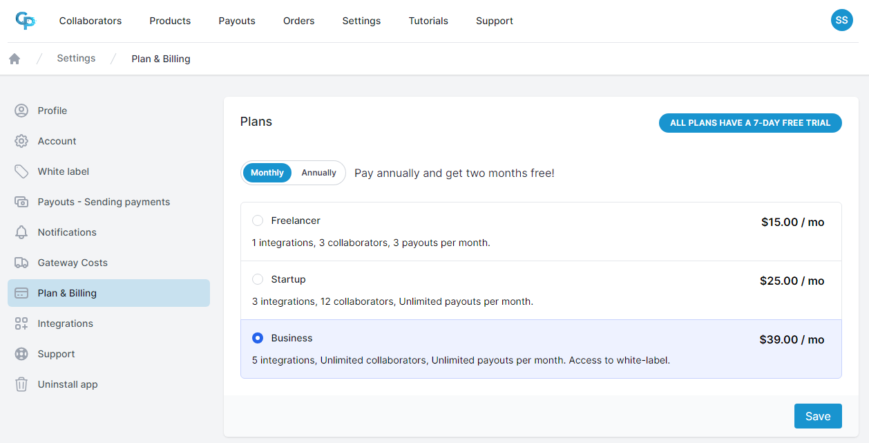 Plan and billing | CollabPay Documentation