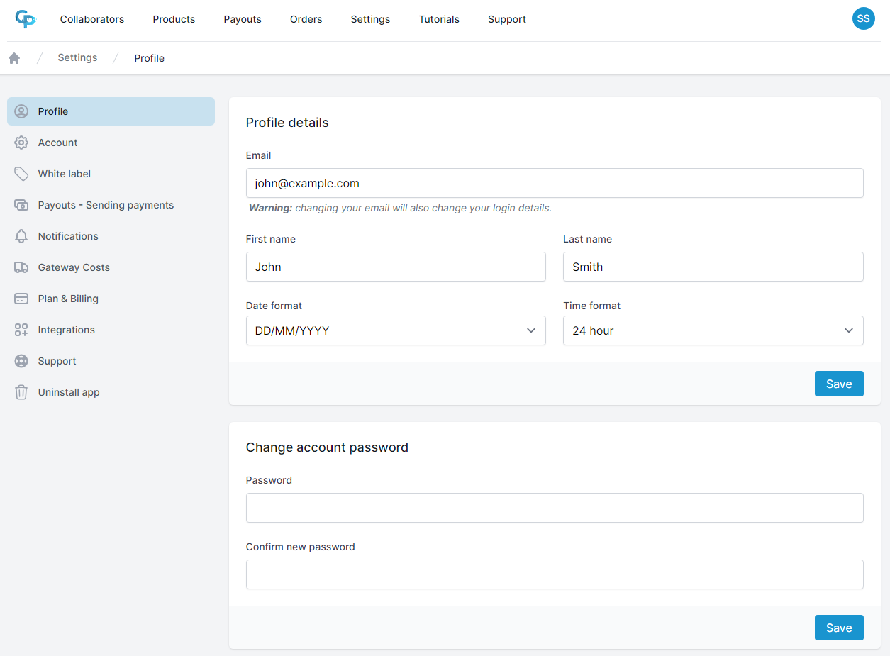 Change password | CollabPay Documentation