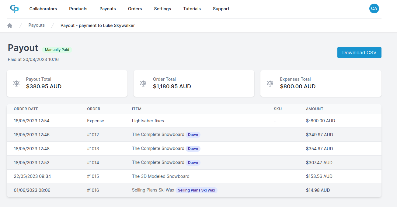 Payouts | CollabPay Documentation