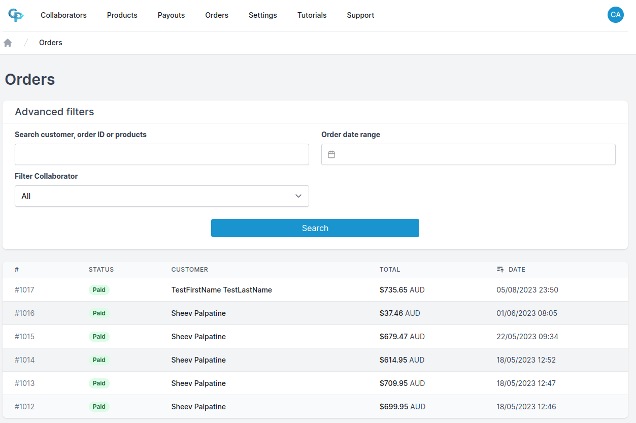 Order Search | CollabPay Documentation