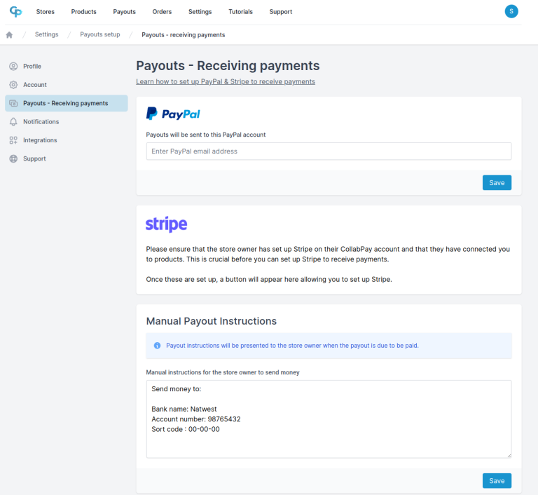 Manual payouts | CollabPay Documentation