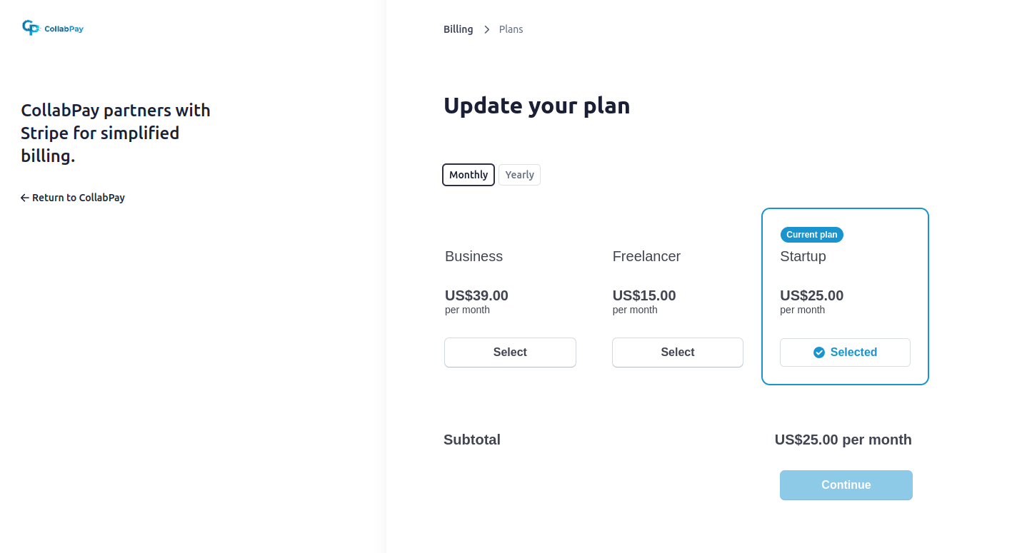 Plan and billing | CollabPay Documentation