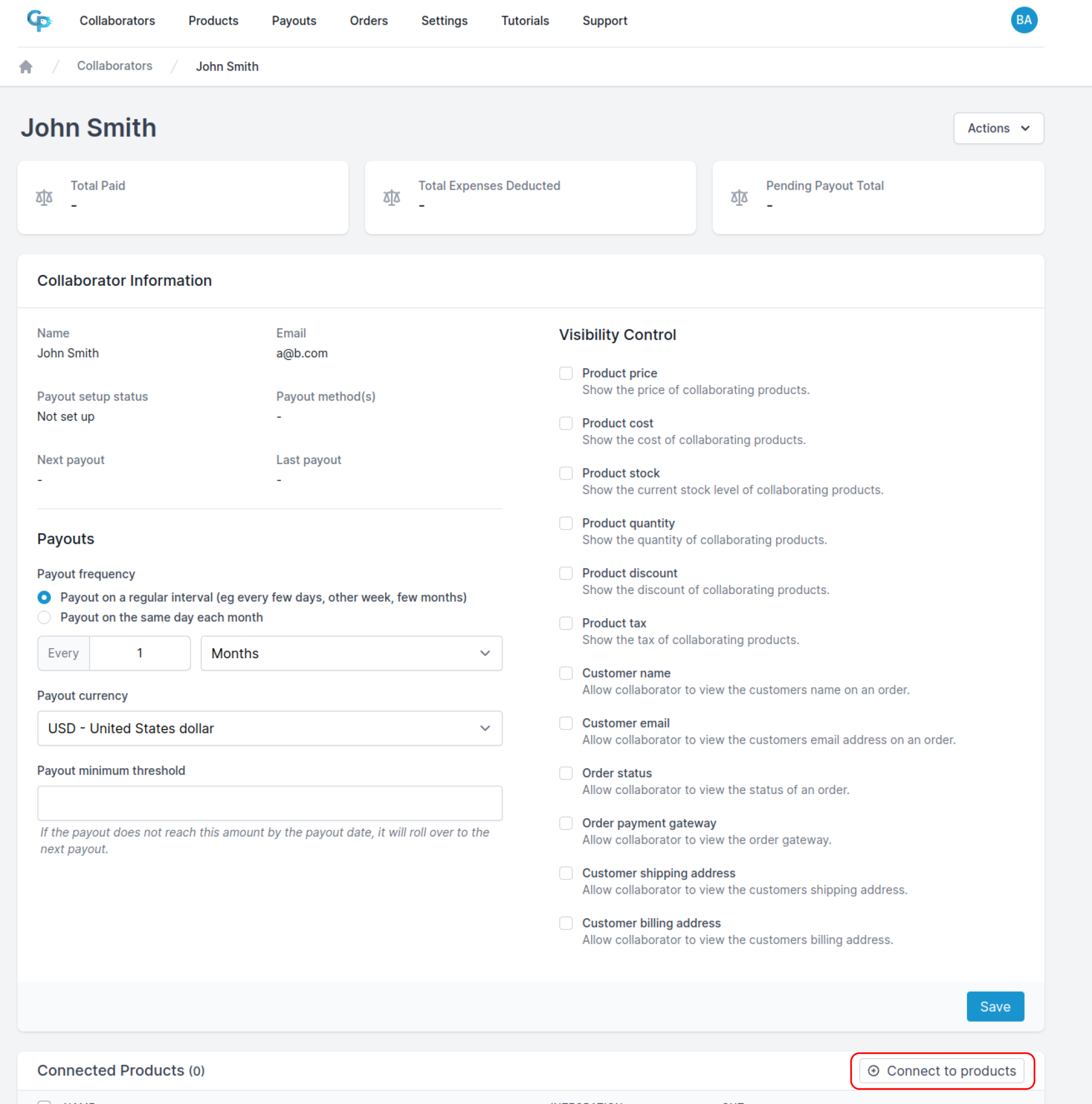 Basic connecting to products | CollabPay Documentation